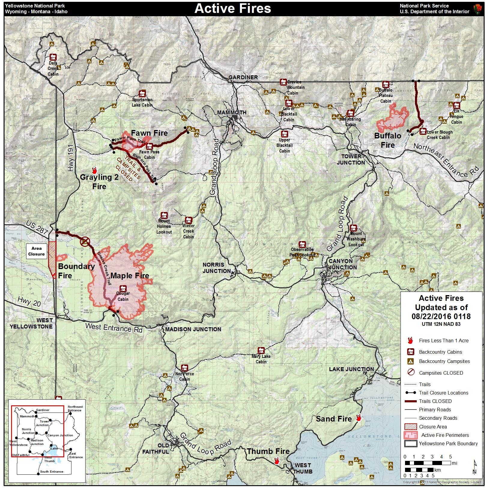 Yellowstone Forest Fire Information August 22, 2016
